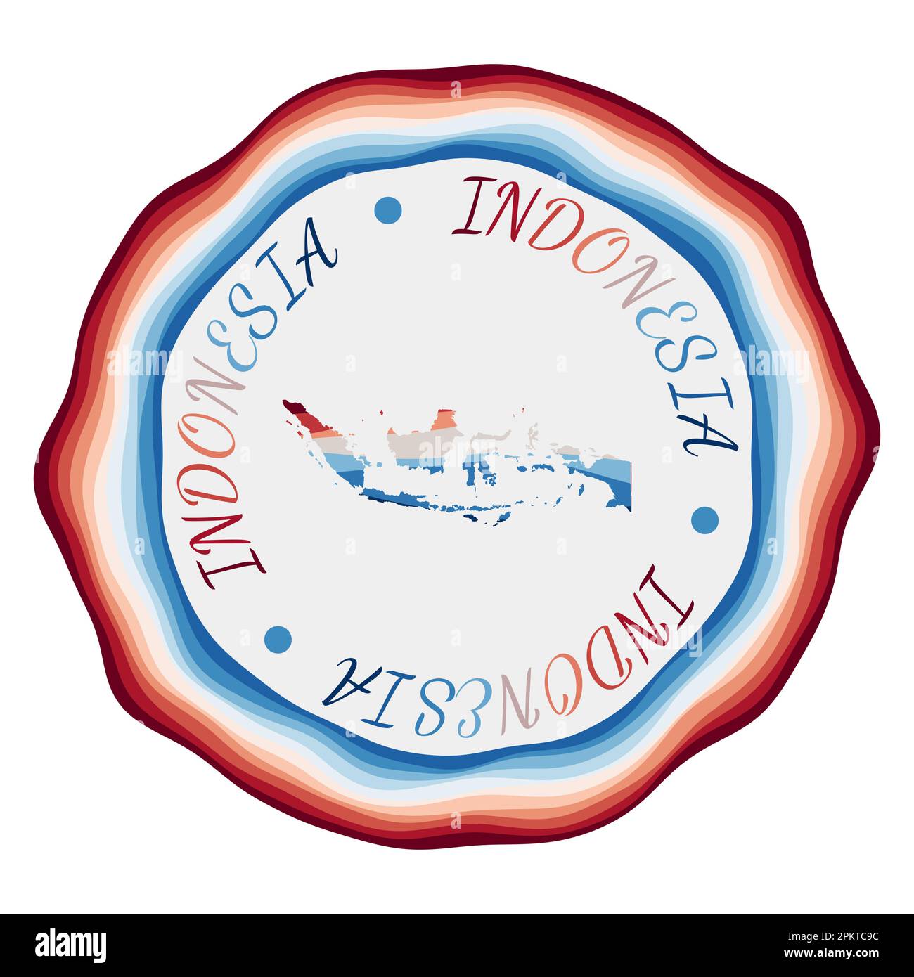 Indonesia badge. Map of the country with beautiful geometric waves and ...