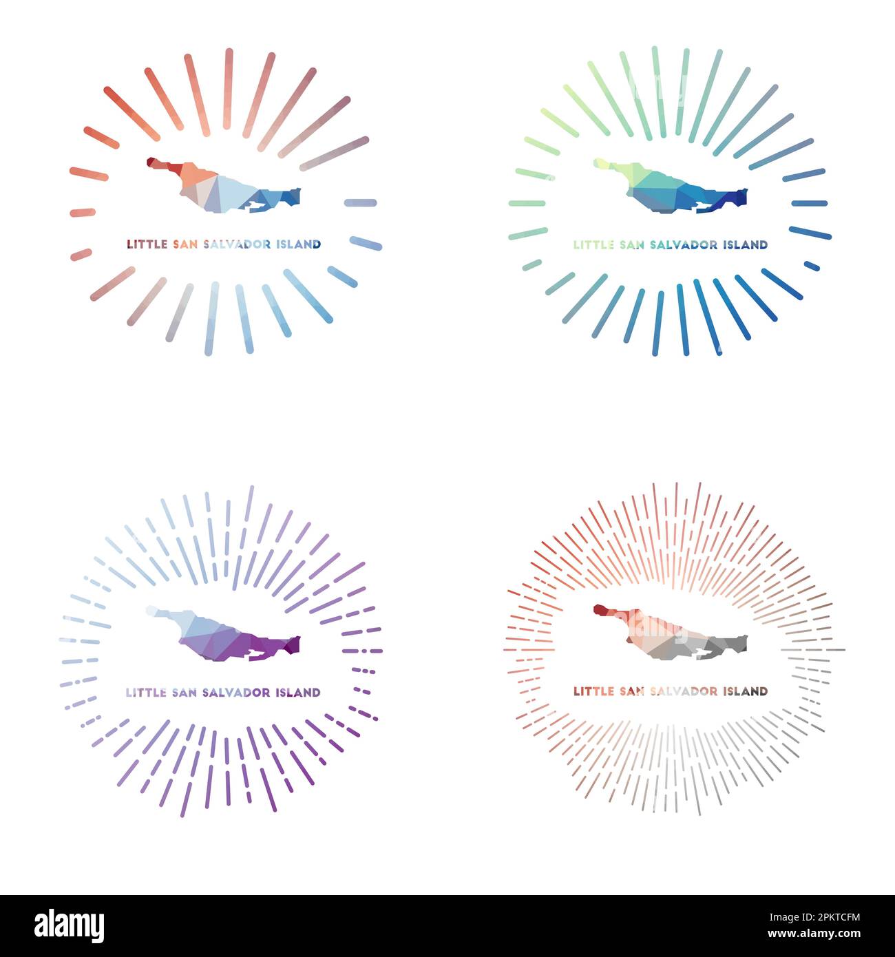 Little San Salvador Island low poly sunburst set. Logo of island in ...