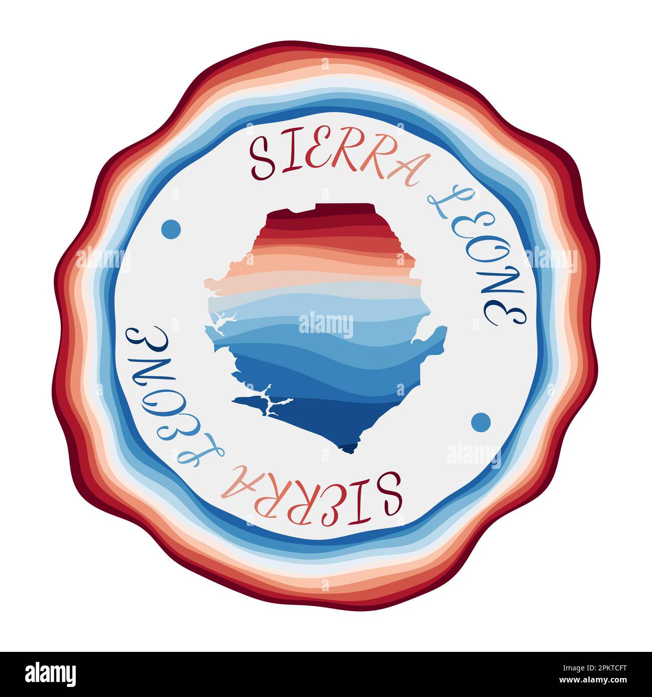 Sierra Leone badge. Map of the country with beautiful geometric waves ...
