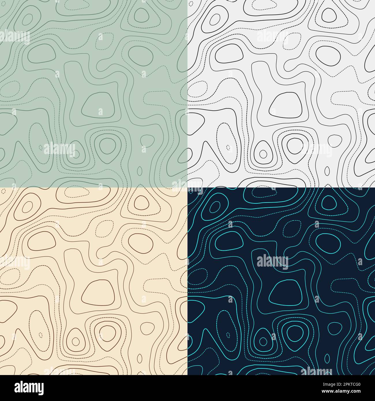 Topography patterns. Seamless elevation map tiles. Attractive isoline ...