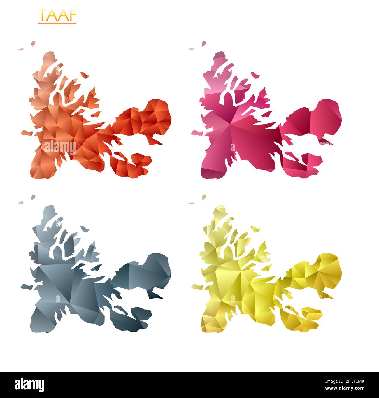 Set of vector polygonal maps of TAAF. Bright gradient map of country in ...