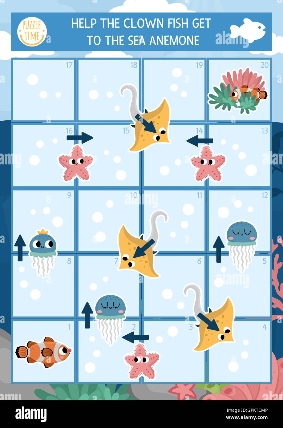 Under the sea dice board game for children with cute animals. Ocean ...