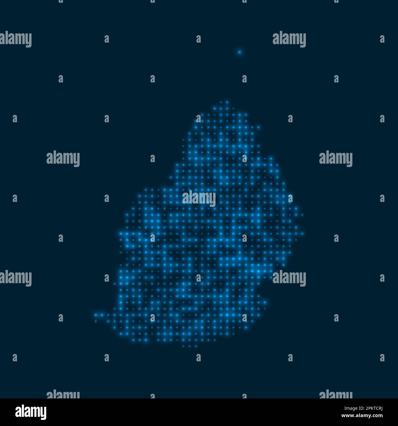 Mauritius dotted glowing map. Shape of the island with blue bright ...