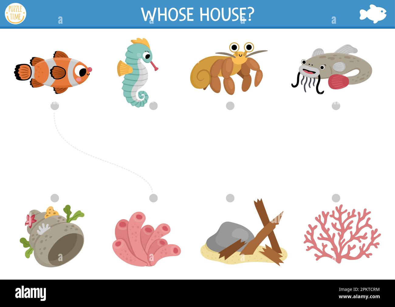 Under the sea matching activity with cute fish and houses. Water puzzle ...