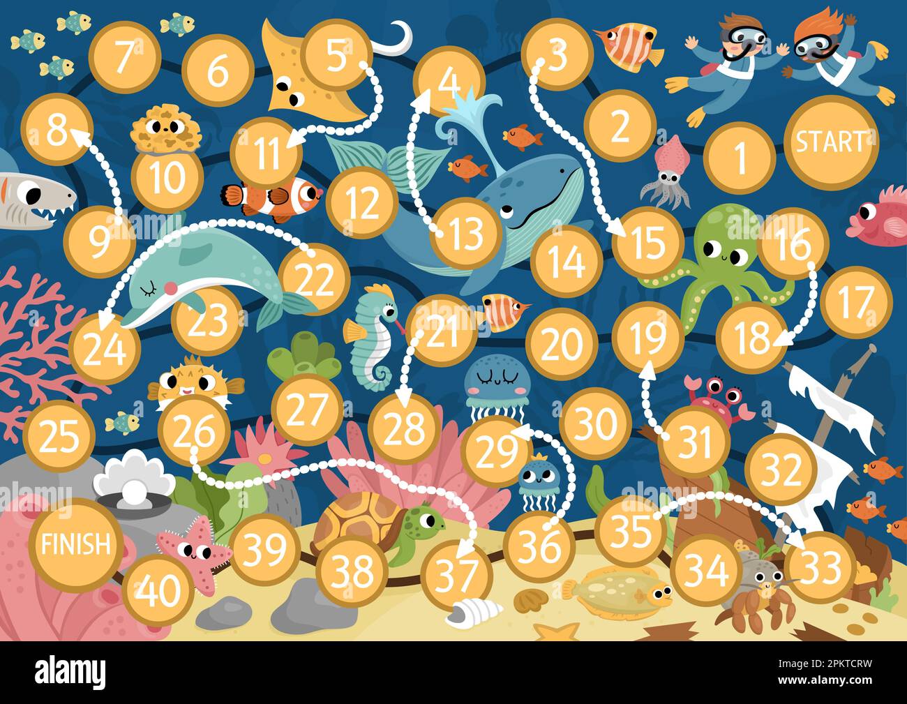 Under the sea dice board game for children with cute animals. Ocean ...