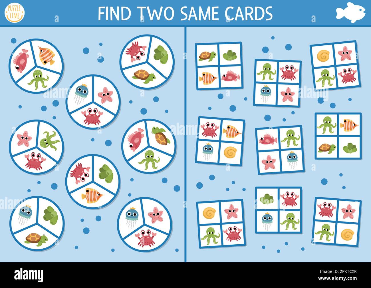 Find two same cards with water animals. Under the sea matching activity ...