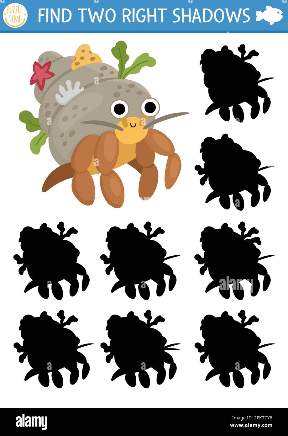 Under the sea shadow matching activity. Ocean puzzle with cute ...