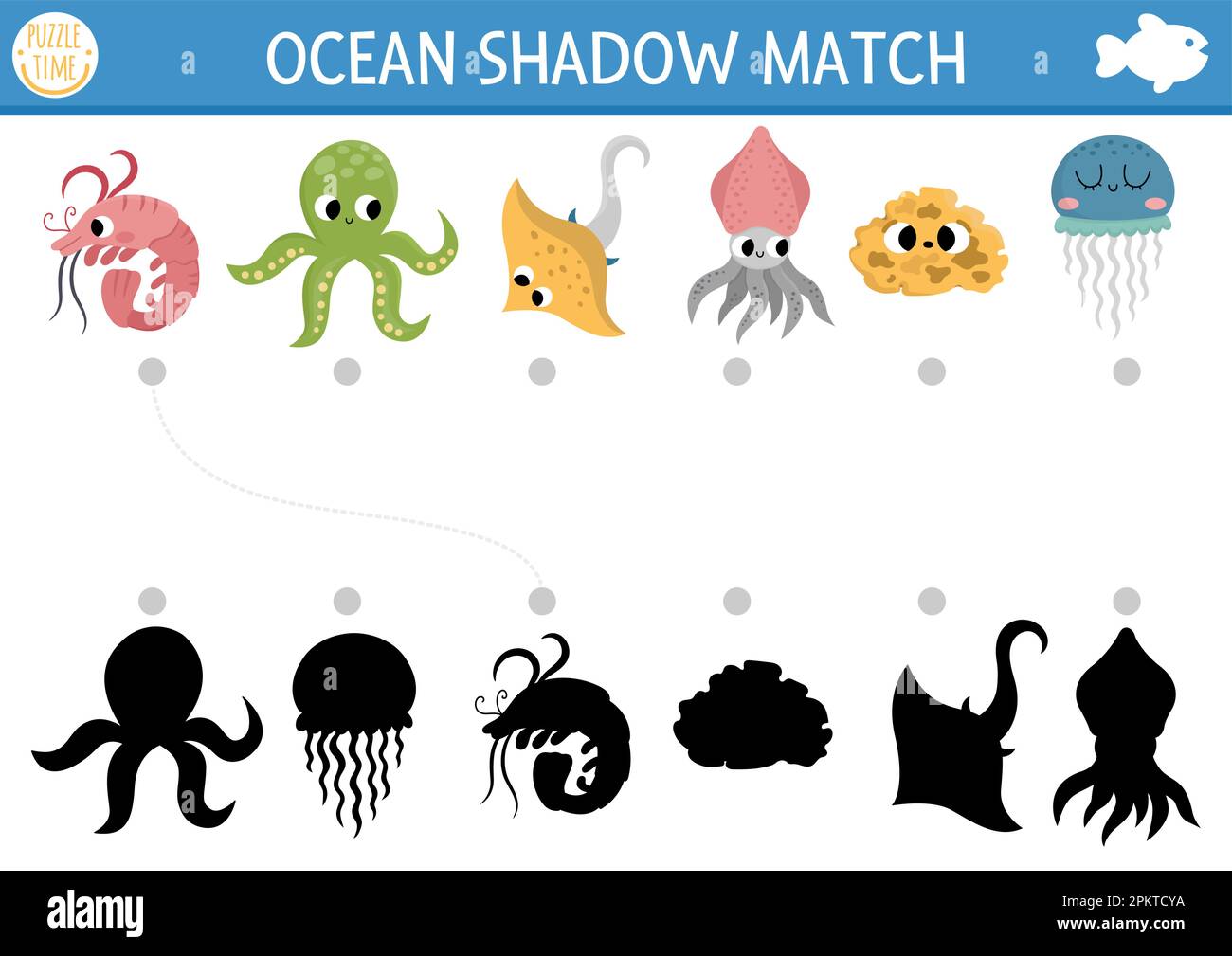 Under the sea shadow matching activity. Ocean puzzle with cute octopus ...