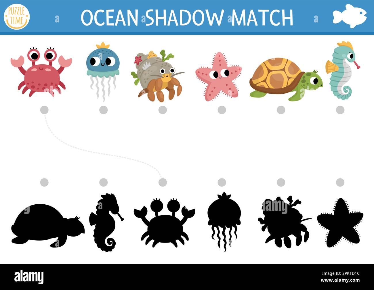 Under the sea shadow matching activity. Ocean puzzle with cute hermit ...