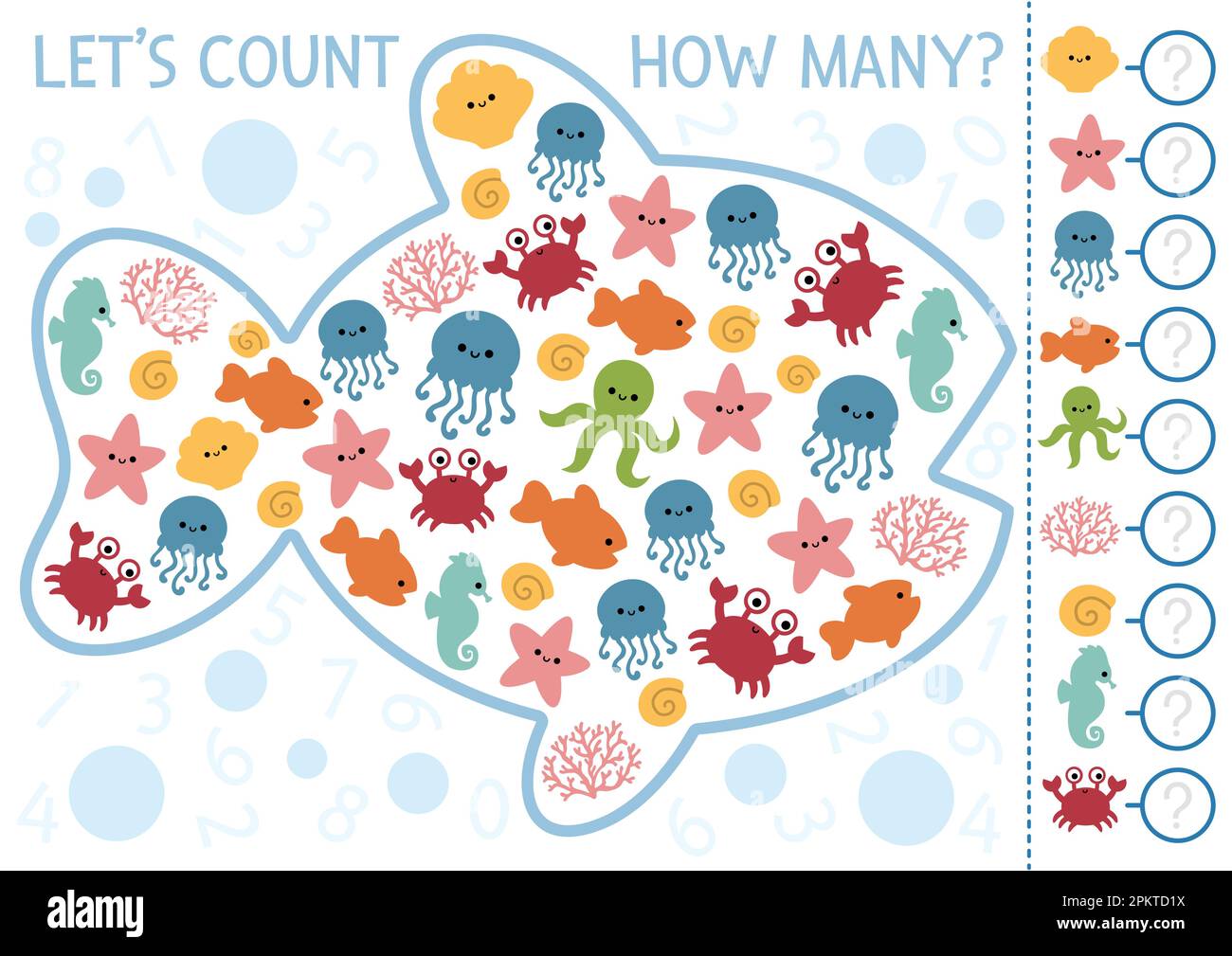 Under the sea I spy game for kids in fish shape. Searching and counting ...