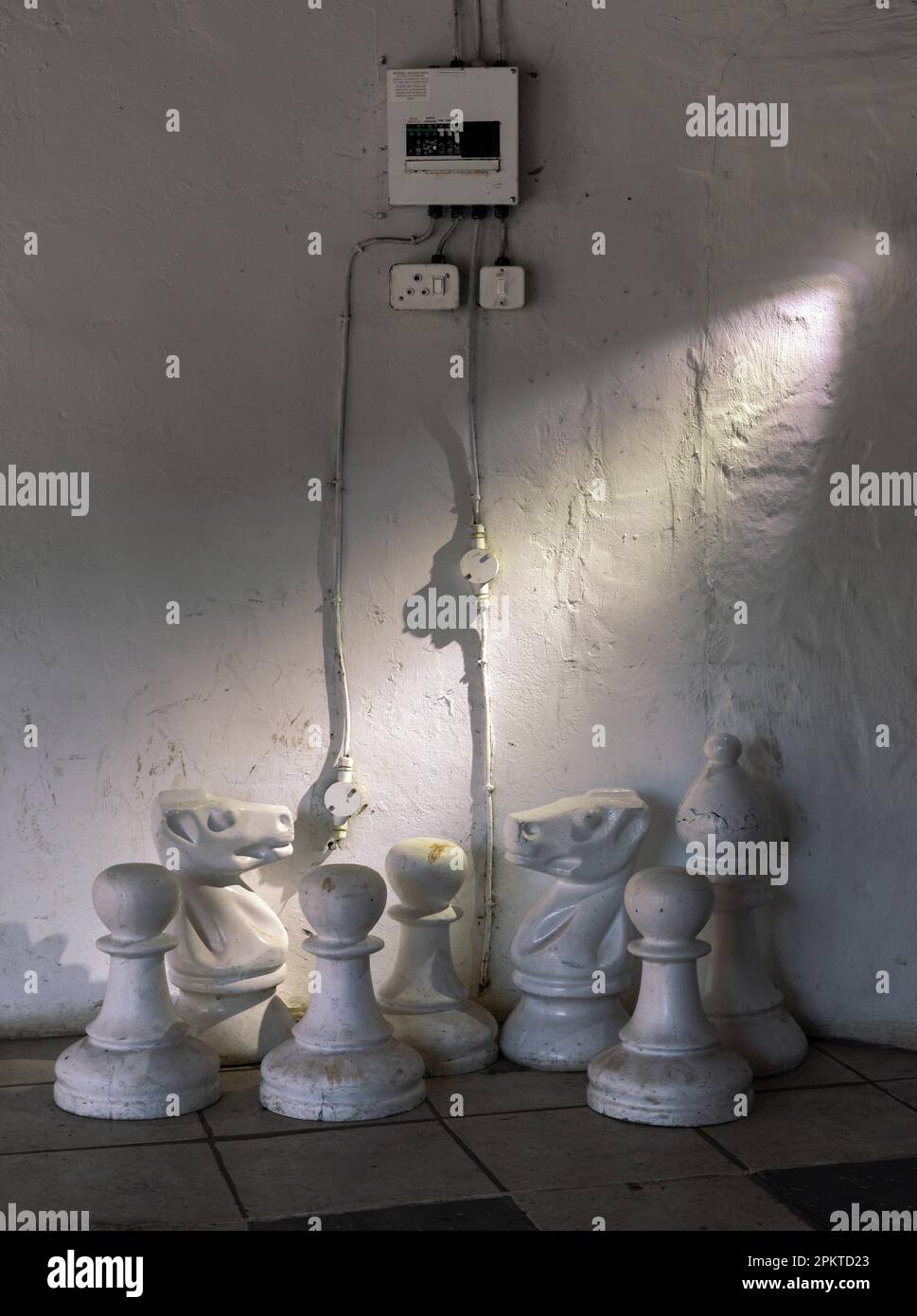 The pool area chess rondawel at the Himeville Arms Hotel Stock Photo ...