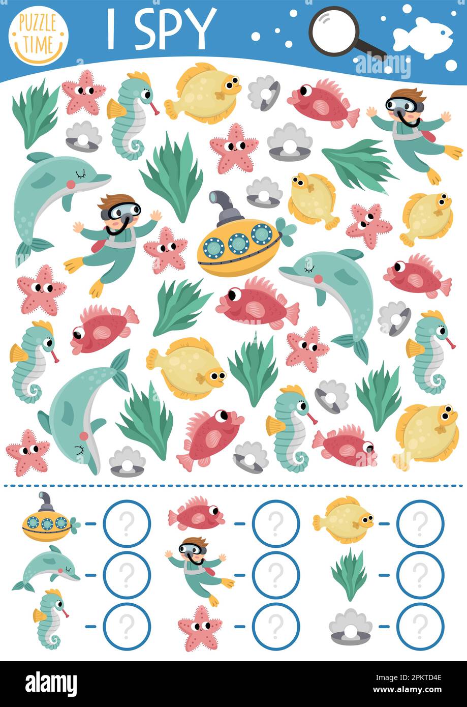 Under the sea I spy game for kids. Searching and counting activity with ...