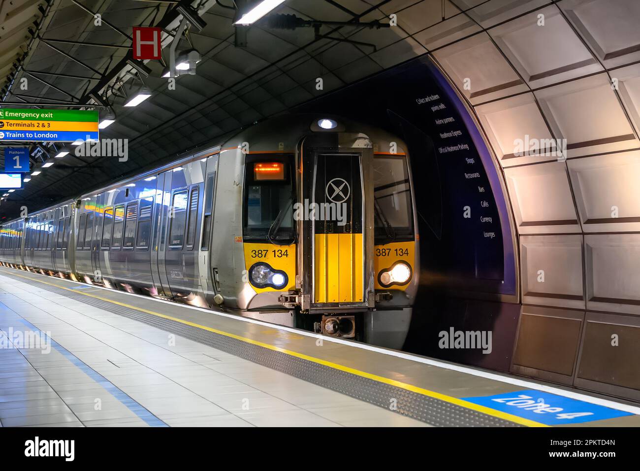 LONDON, UK, 9TH MARCH 2023: Heathrow Express train arriving at Heathrow ...