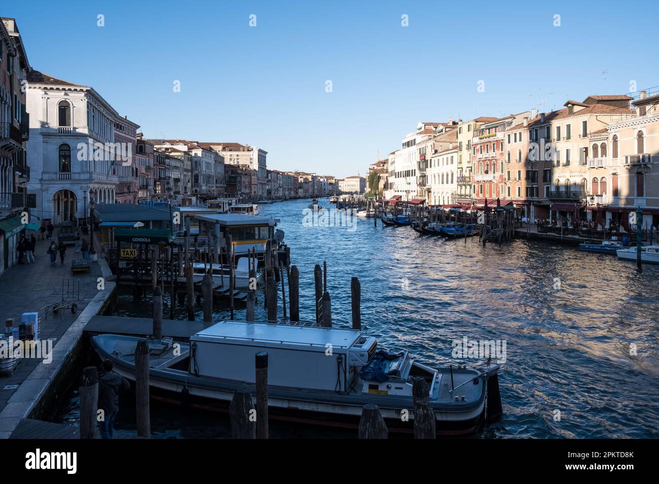 View from Rialto Bridge of the Grand Canal, a channel in Venice, that ...