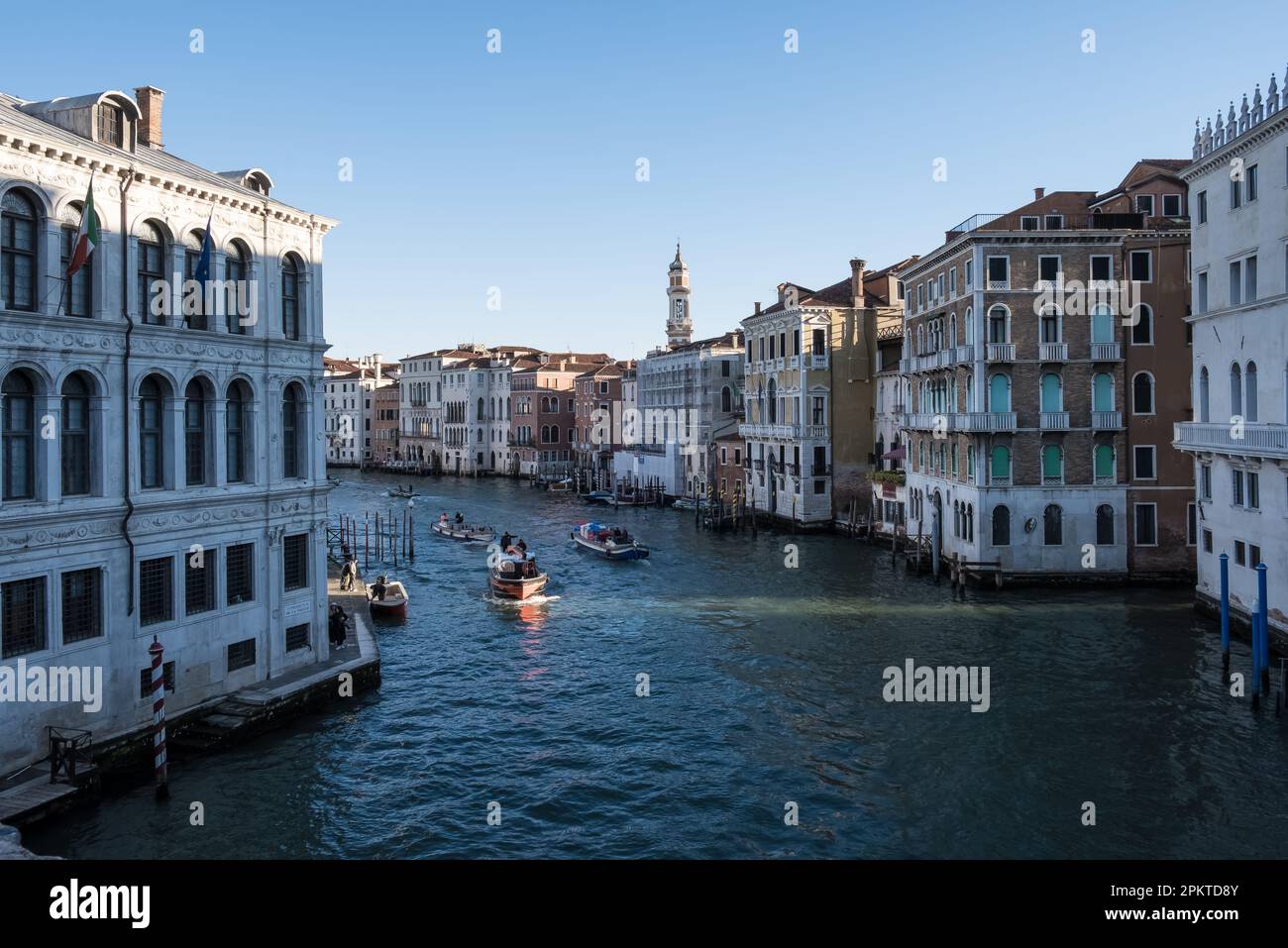 View from Rialto Bridge of the Grand Canal, a channel in Venice, that ...
