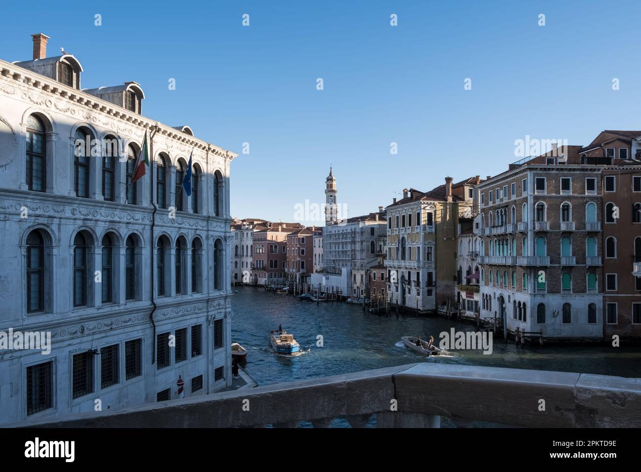 View from Rialto Bridge of the Grand Canal, a channel in Venice, that ...