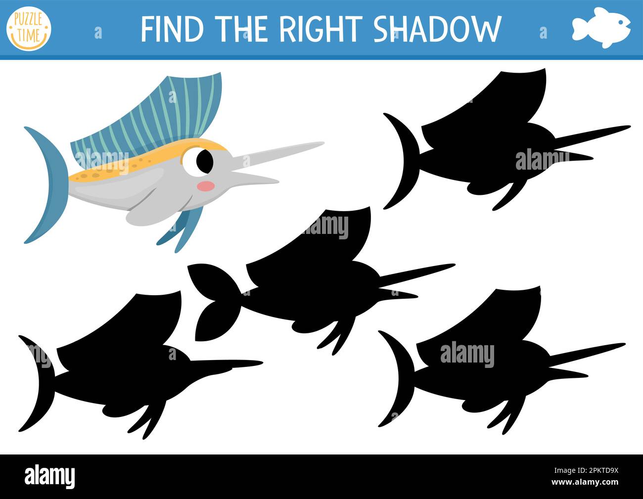 Under the sea shadow matching activity. Ocean puzzle with cute sailfish ... Under the sea shadow matching activity. Ocean puzzle with cute sailfish ...