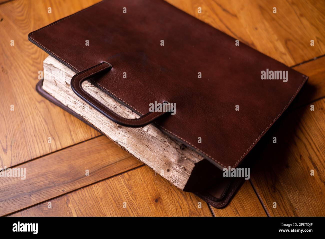 Folder for papers filled with firewood. Wooden logs in business folder ...