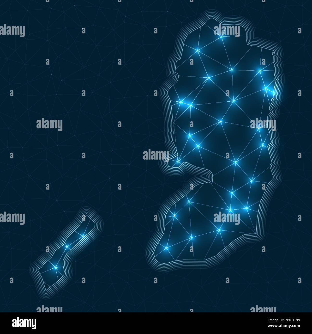Palestine network map. Abstract geometric map of the country. Digital connections and ...