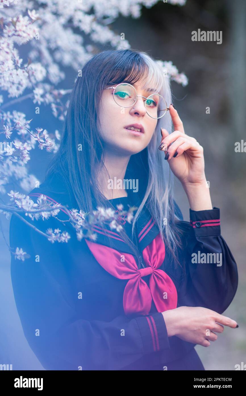 hispanic lolita with japanese school cosplay uniform witth beautiful ...