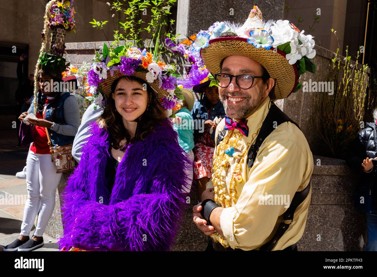 New York, NY, USA. 9th Apr, 2023. Manhattan's Fifth Avenue fills with colorfully costumed and ...