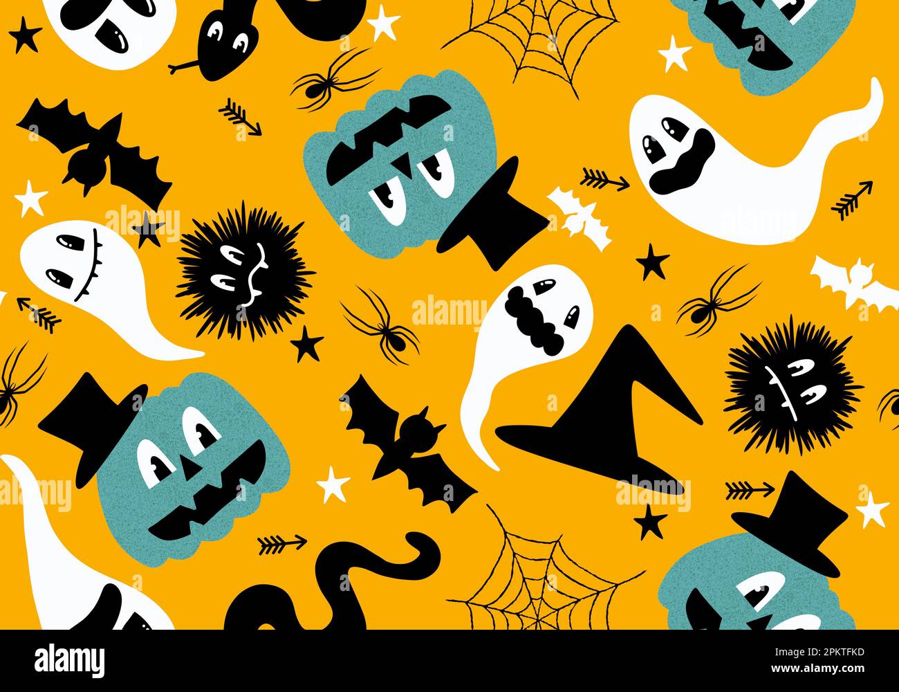 Halloween ghost seamless cartoon spider and web and skulls pattern for ...