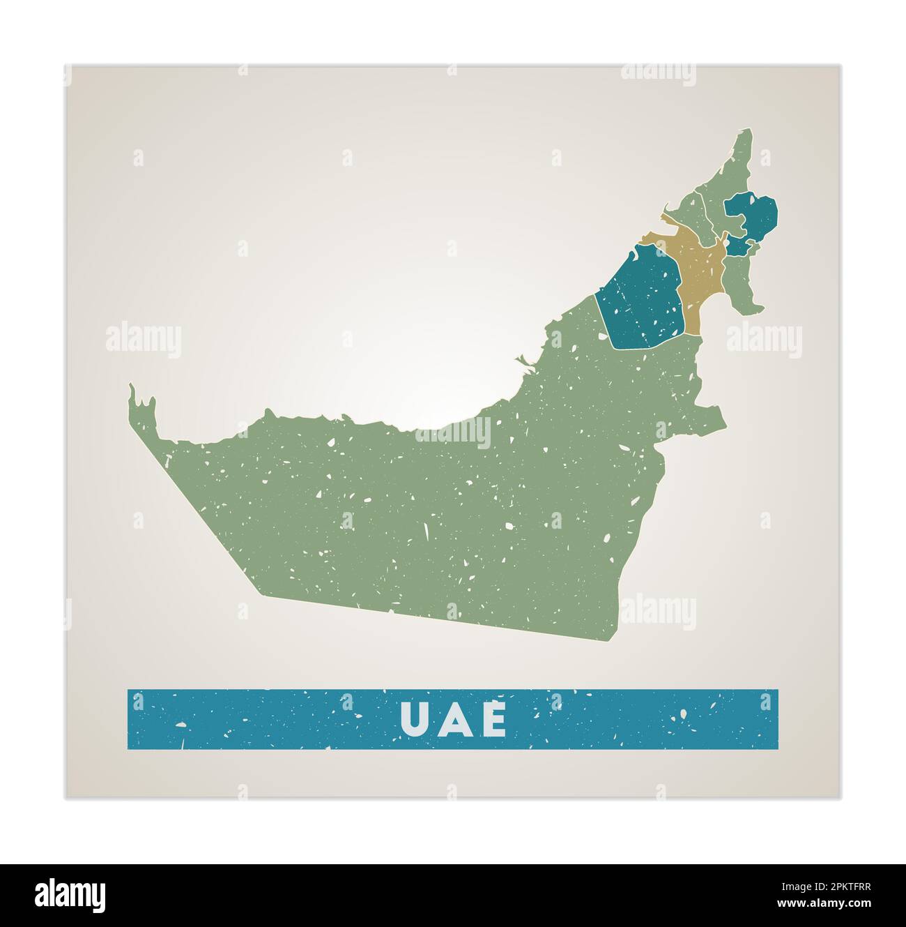 UAE map. Country poster with regions. Old grunge texture. Shape of UAE ...