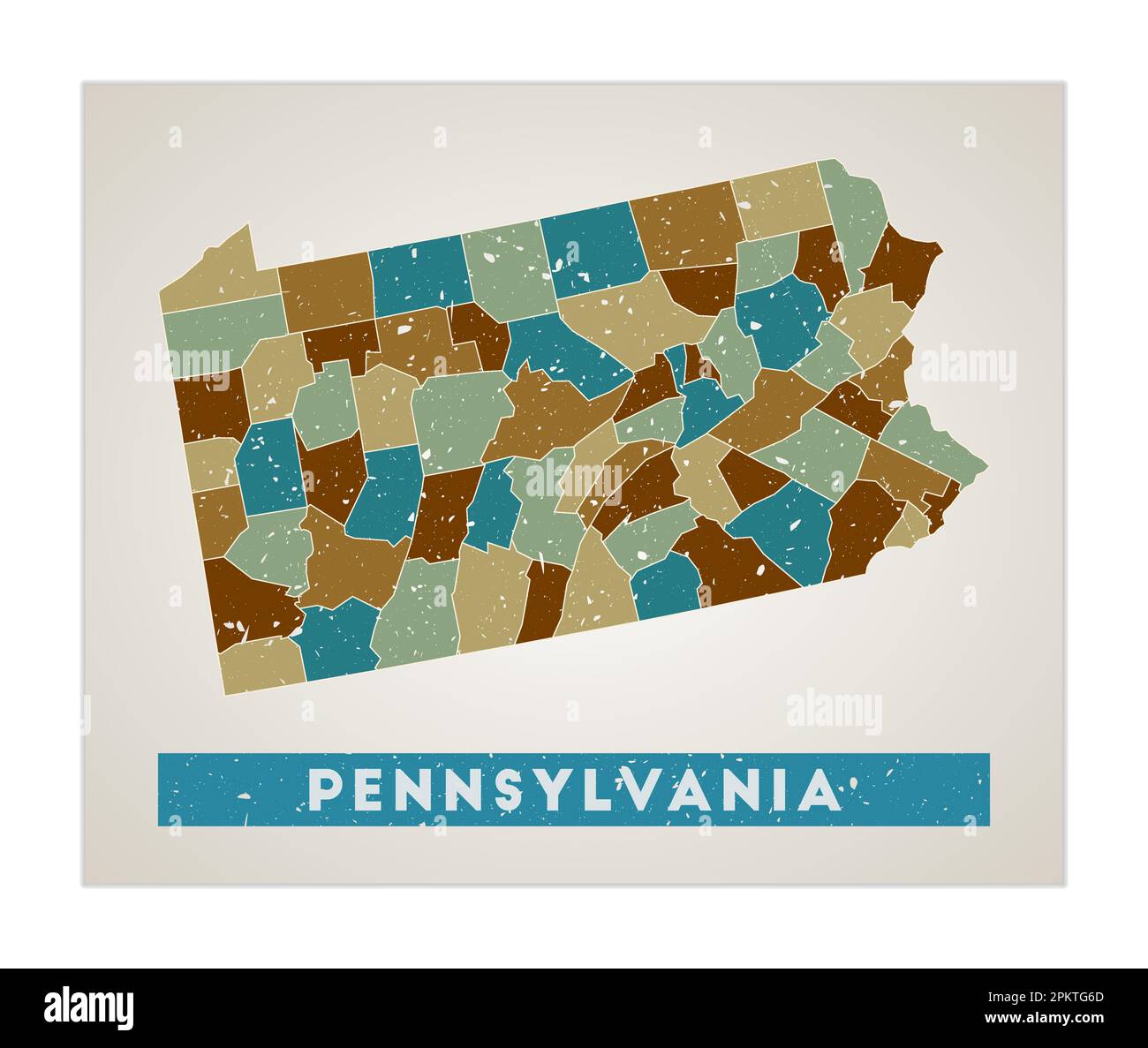 Pennsylvania map. US state poster with regions. Old grunge texture ...