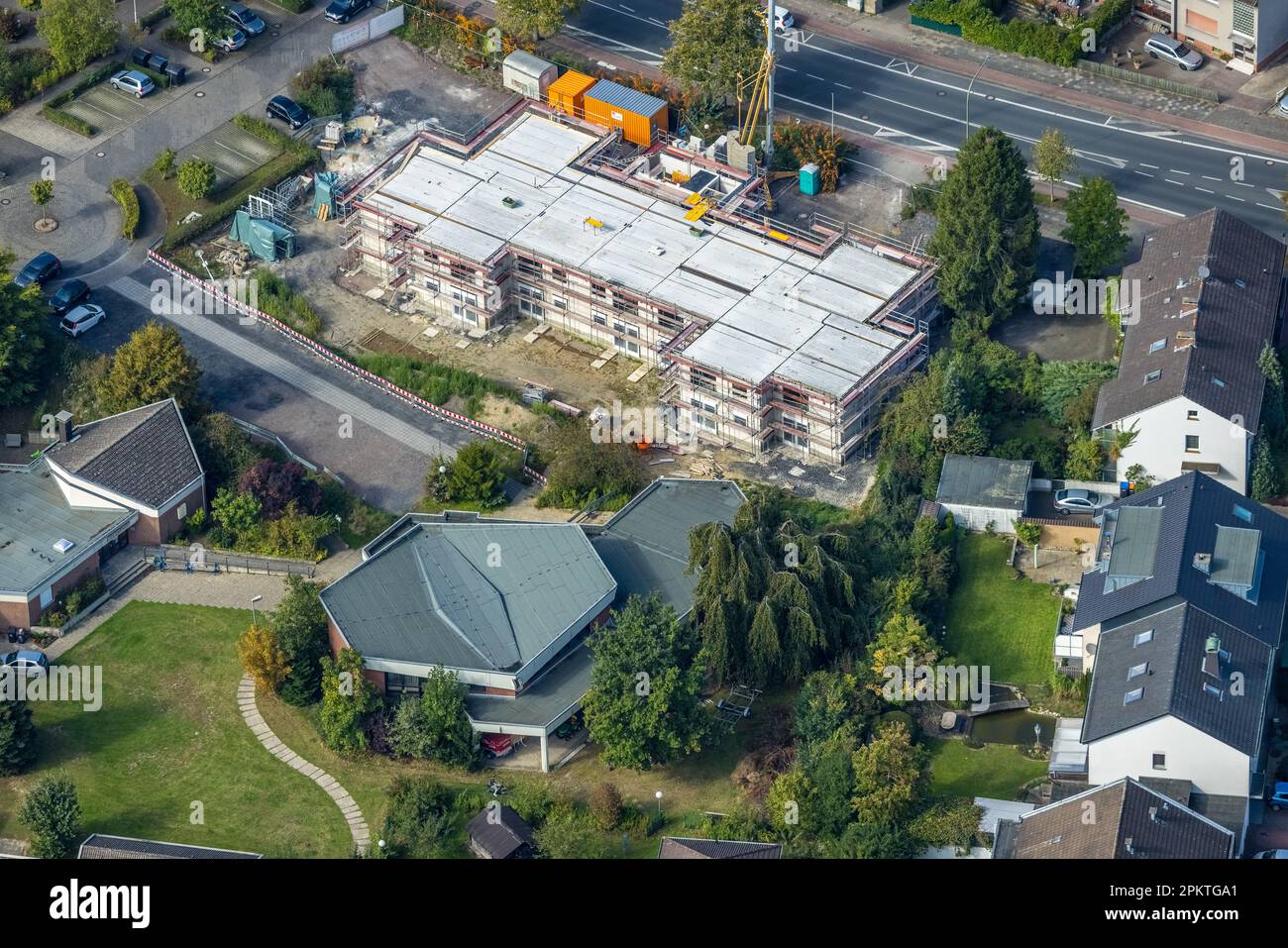 Aerial view, construction site and new building of senior apartments ...