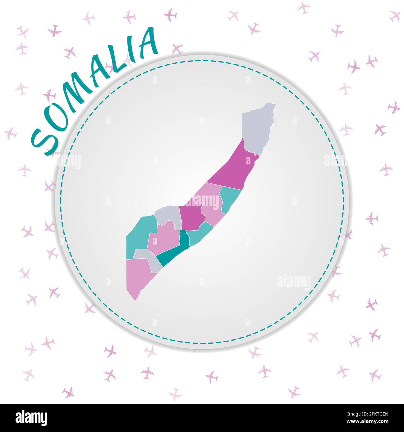 Somalia map design. Map of the country with regions in emerald-amethyst ...