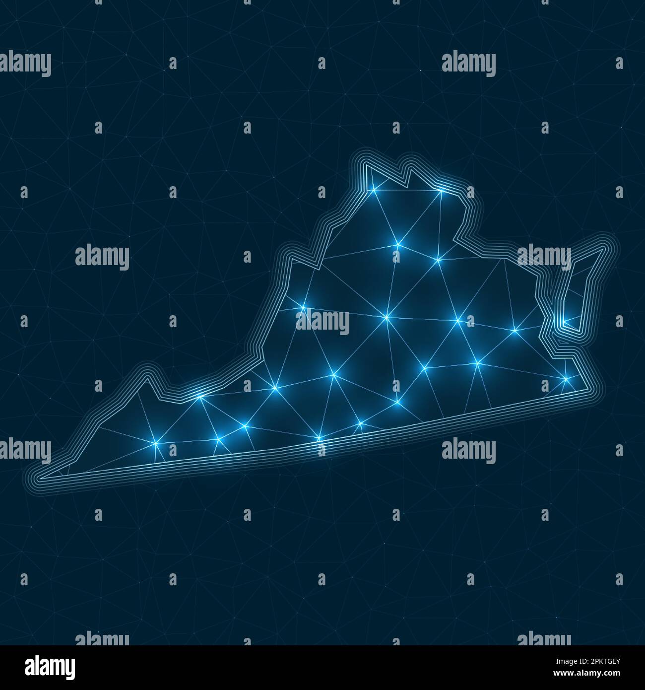 Virginia network map. Abstract geometric map of the US state. Digital ...