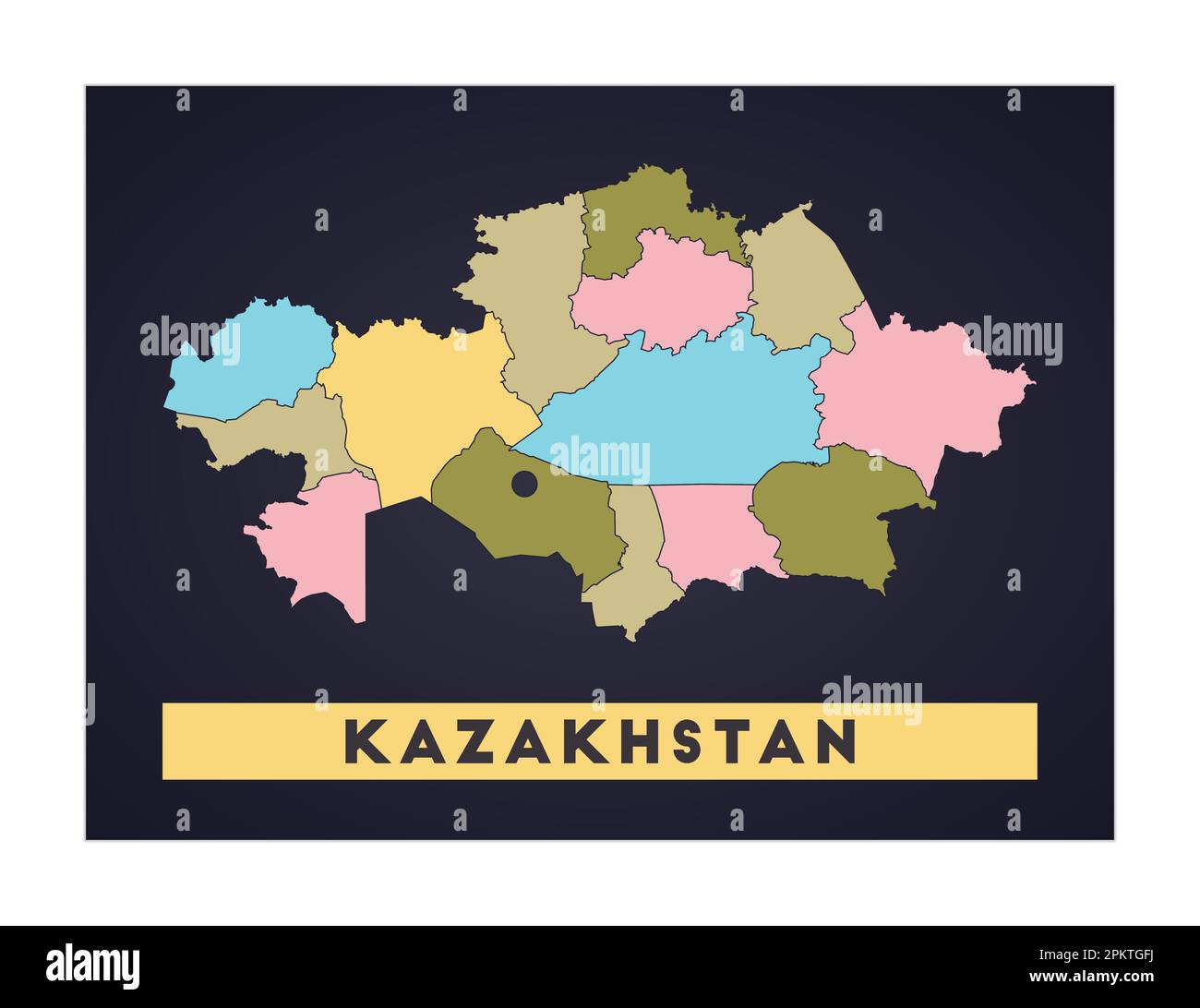 Kazakhstan map. Country poster with regions. Shape of Kazakhstan with ...