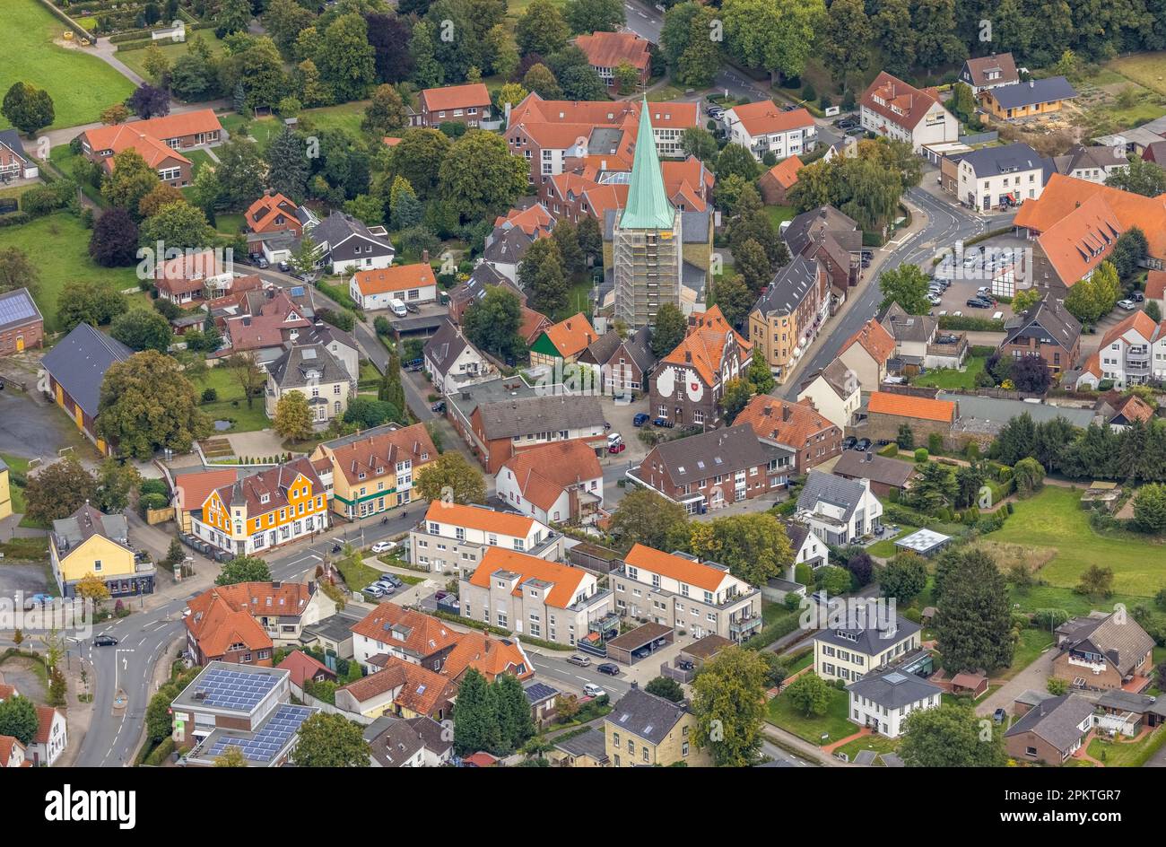 Aerial view, renovation of the steeple of the catholic church St ...