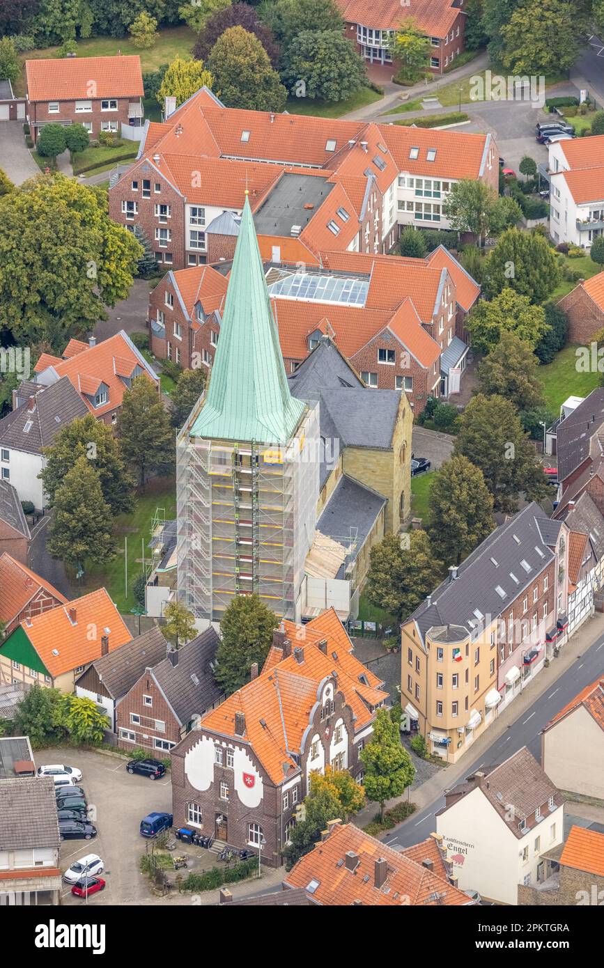 Aerial view, renovation of the steeple of the catholic church St ...
