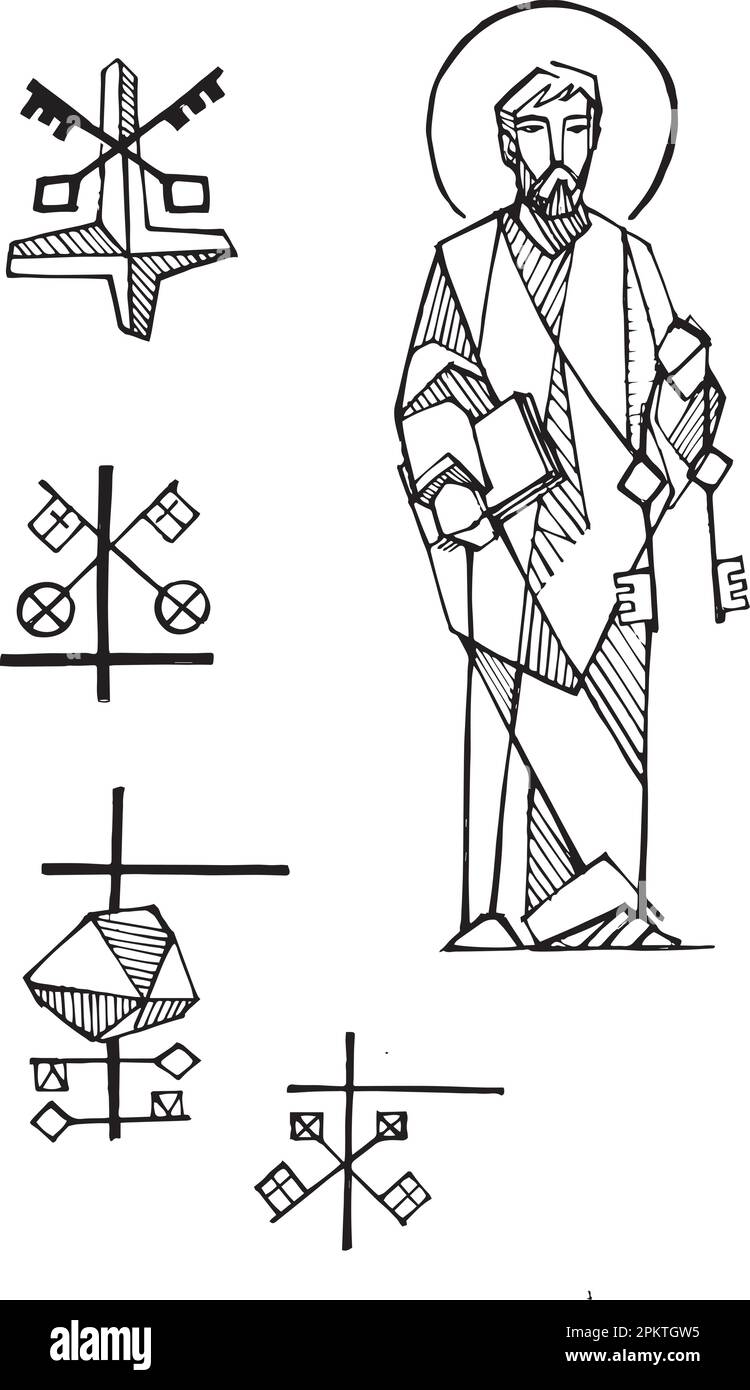 Hand drawn vector illustration or drawing of Saint Peter Stock Vector ...