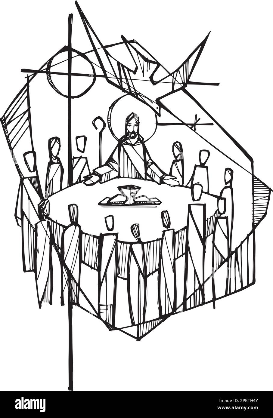 Hand drawn vector illustration or drawing of jesus eucharist in ...