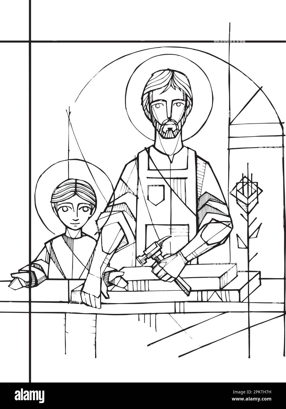 Hand drawn vector illustration or drawing of Saint Joseph and Jesus ...