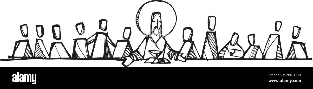 Hand drawn vector illustration or drawing of the last dinner Stock ...