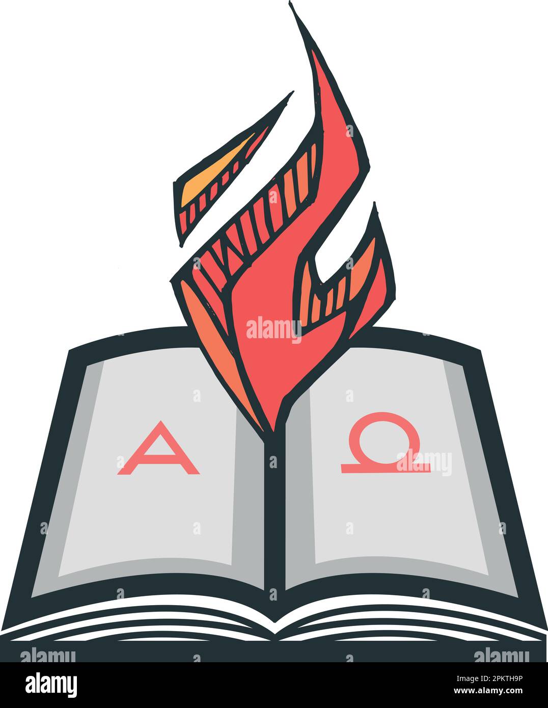 Hand drawn vector illustration or drawing of the Bible and flame Stock ...