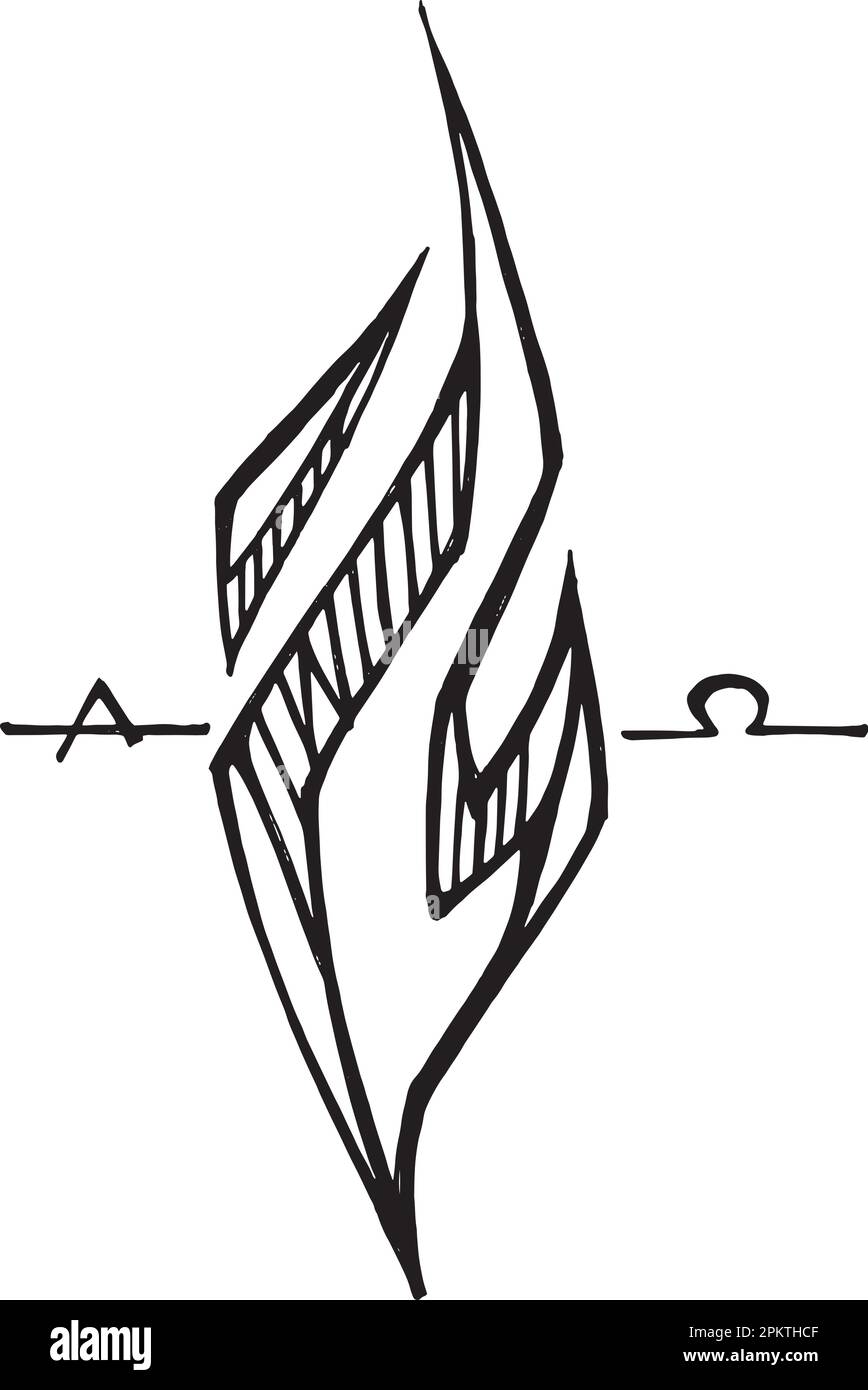 Hand drawn vector illustration or drawing of alpha and omega flame ...