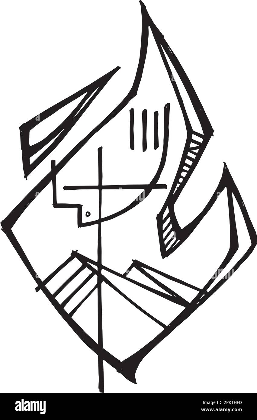 Hand drawn vector illustration or drawing of the Holy Spirit and flame ...