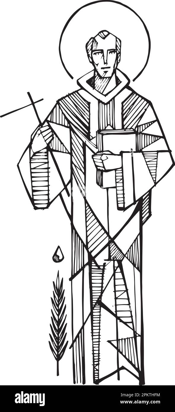 Hand drawn vector illustration or drawing of Saint Rogelio de Illora ...