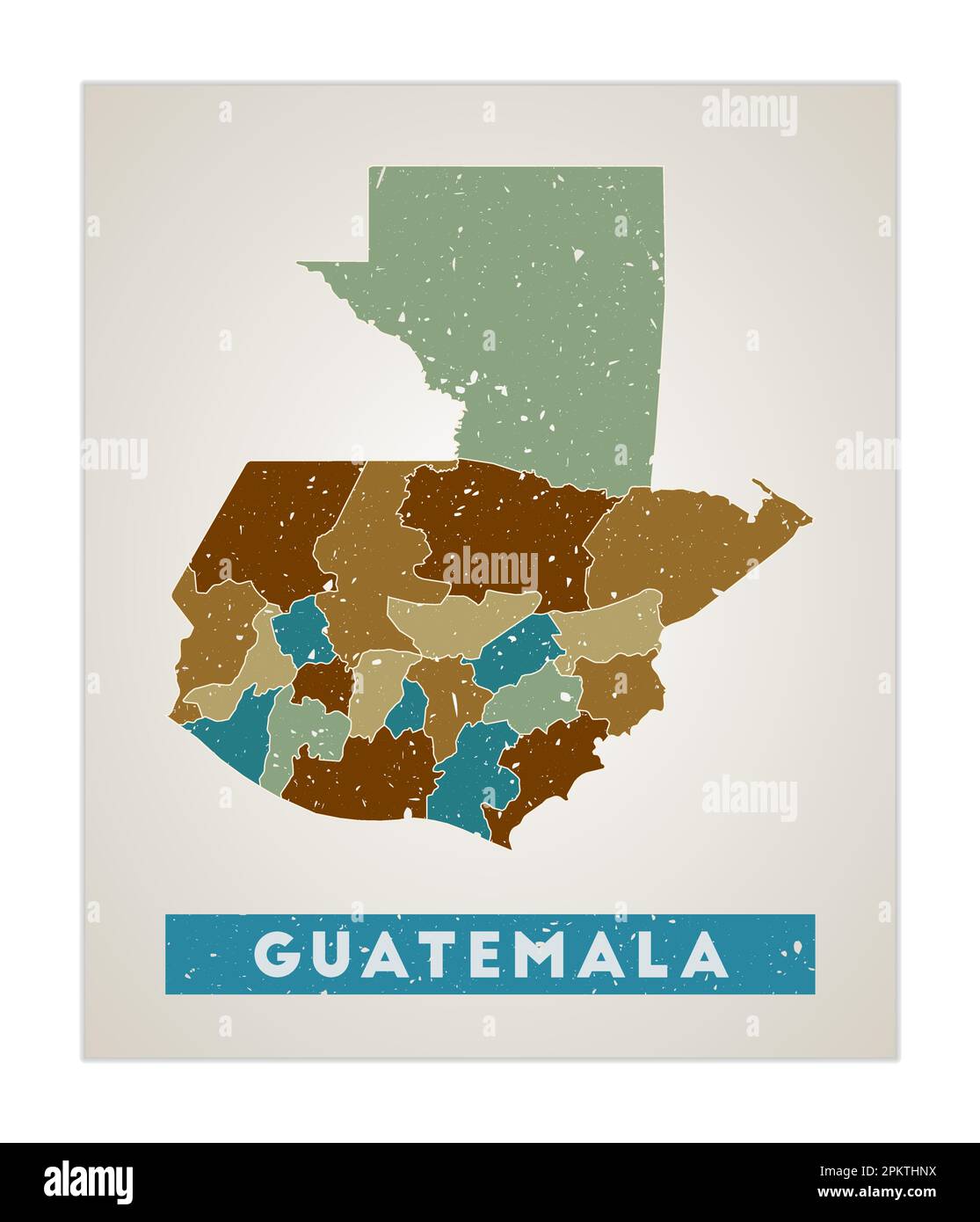 Guatemala map. Country poster with regions. Old grunge texture. Shape ...