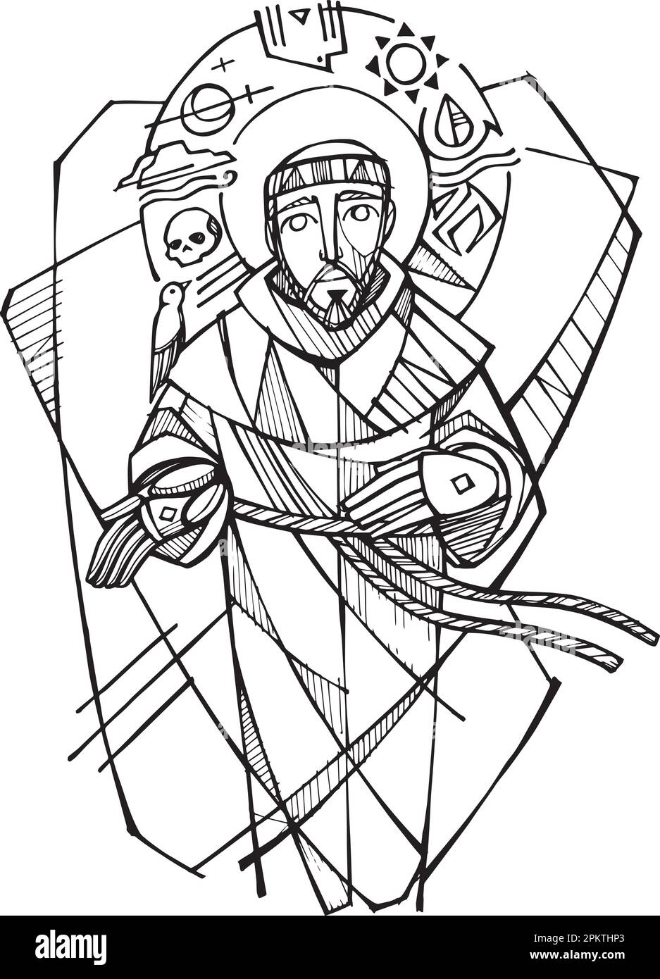 Hand drawn vector illustration or drawing of Saint Francis of Assisi ...