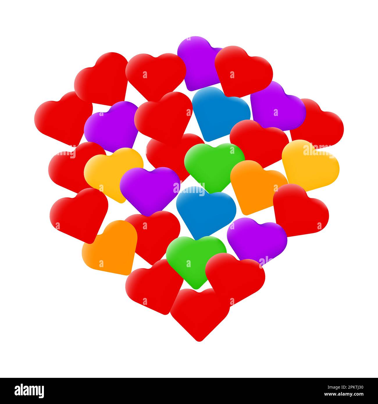 Colorful hearts isolated on white. Bright hearts in the colors of the ...