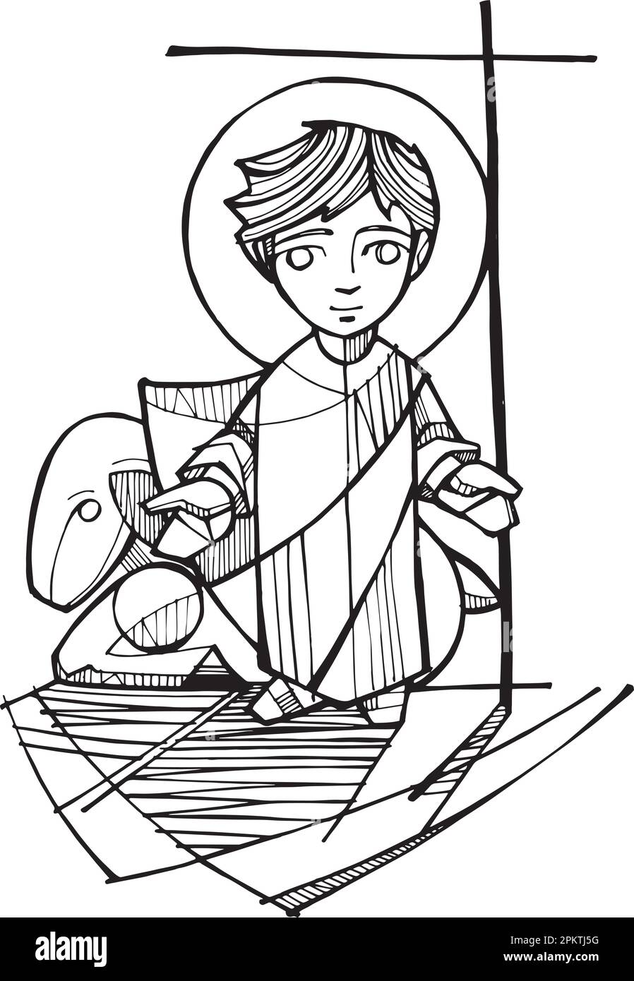 Hand drawn vector illustration or drawing of baby Jesus and lamb Stock ...