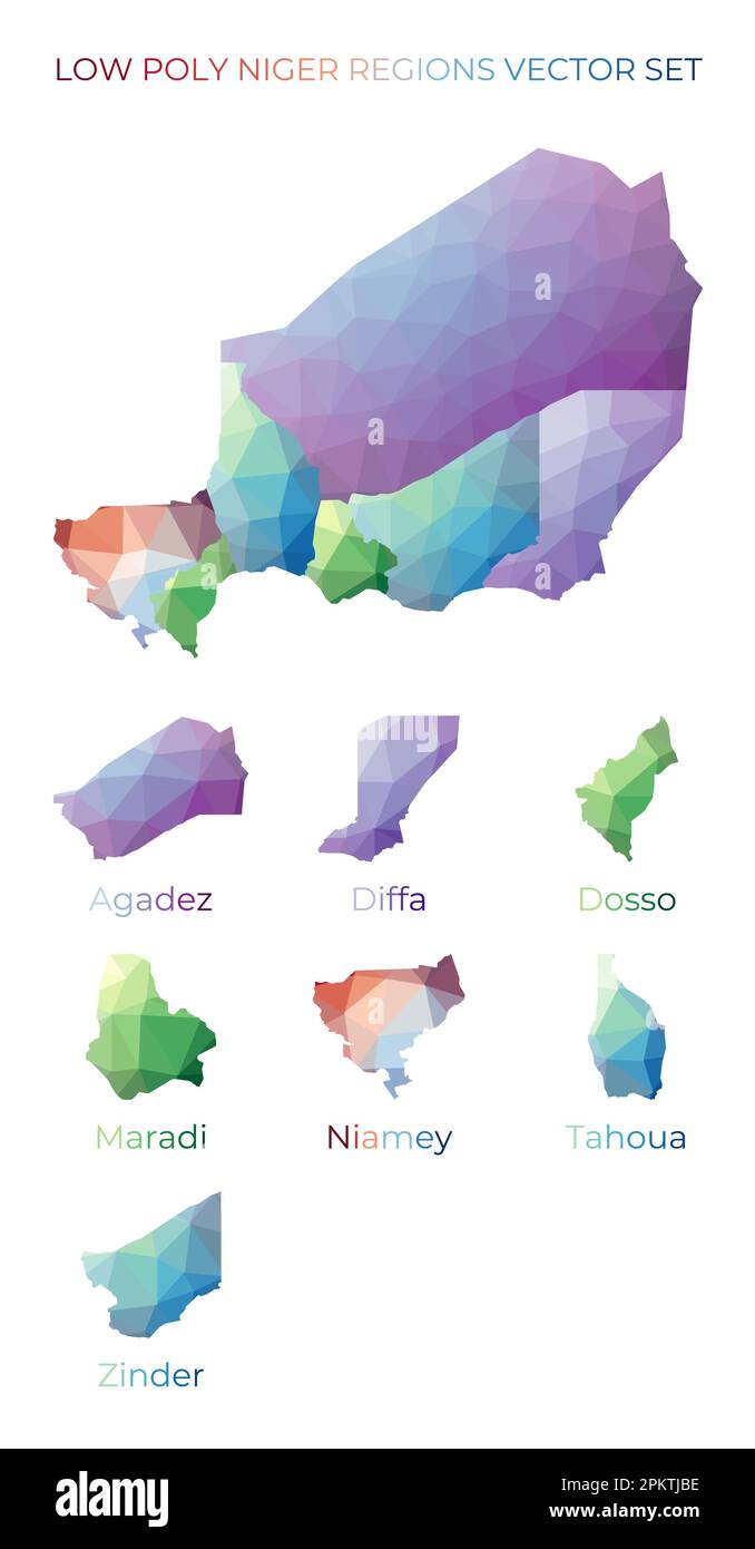 Nigerian low poly regions. Polygonal map of Niger with regions ... Nigerian low poly regions. Polygonal map of Niger with regions ...