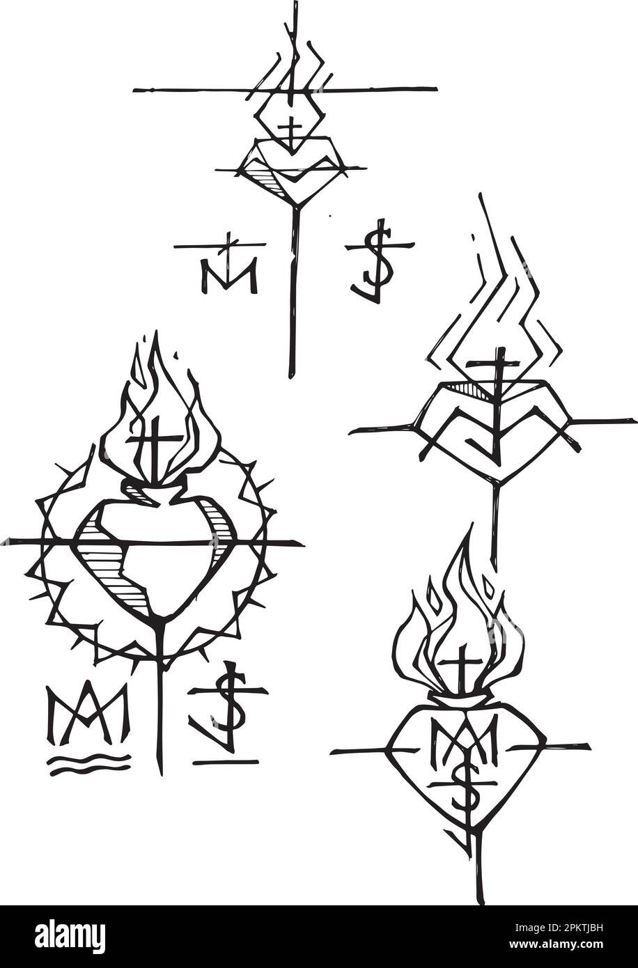 Hand drawn vector illustration or drawing of heart symbols Stock Vector ...