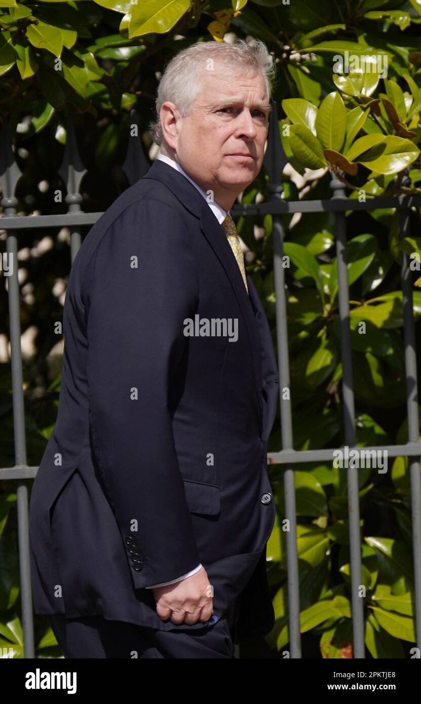 Britain's Prince Andrew leaves after attending the Easter Matins ...
