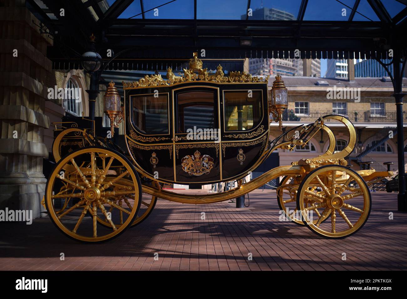 The Diamond Jubilee State Coach on display at the Royal Mews in ...